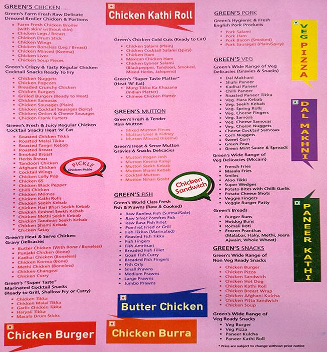 Menu of Green Chick Chop, Chhatarpur, New Delhi