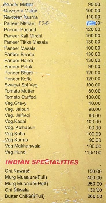 Menu at Swagat Hotel, Thane, Shop No. 342