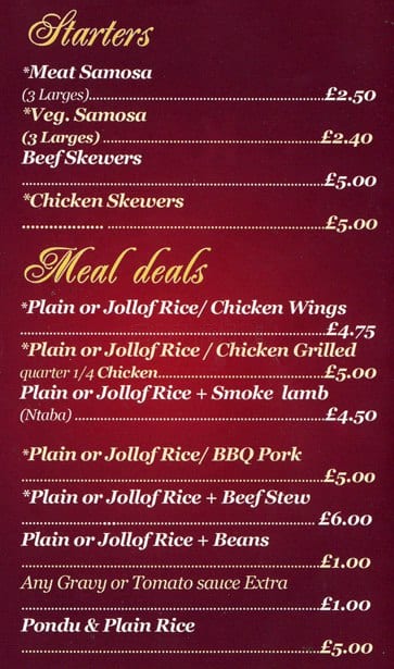 Menu at Okapi restaurant, London, 300 W Green Rd
