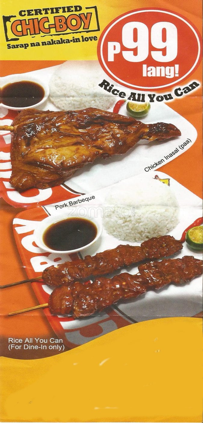 Menu at Chic-Boy restaurant, Quezon City, E Rodriguez Sr Ave