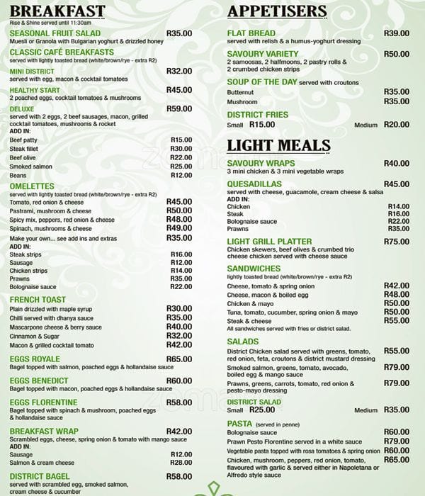 District Cafe Menu, Menu for District Cafe, Woodstock, Cape Town ...
