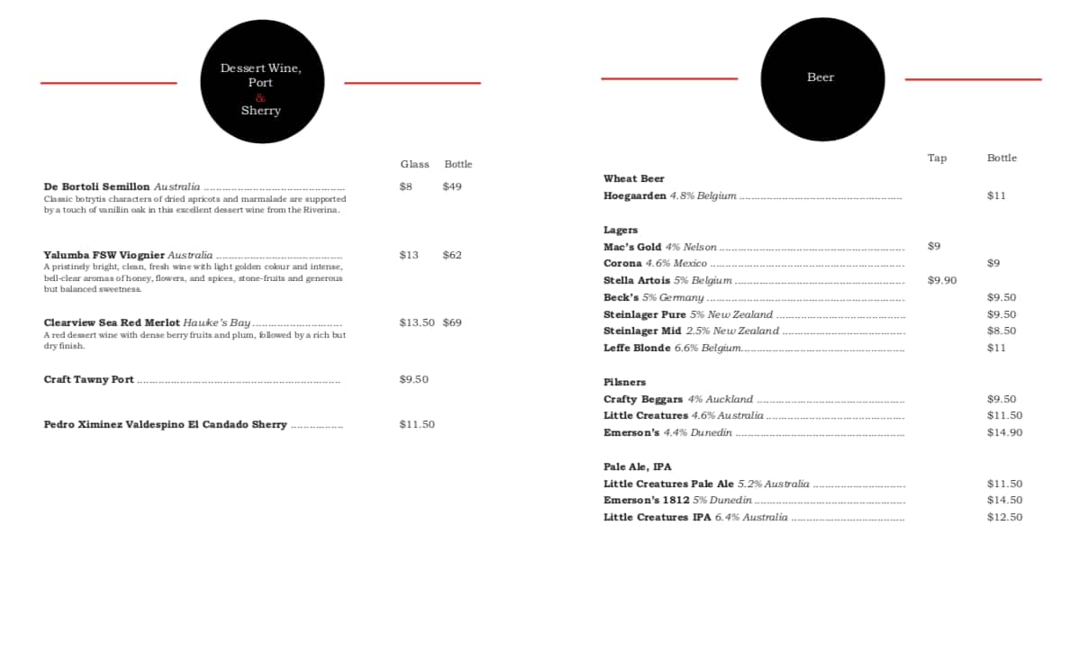 Menu at One80 Restaurant & Lounge Bar, Wellington, Wellington