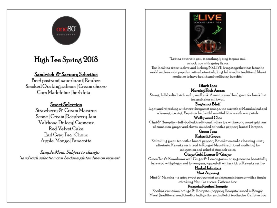 Menu at One80 Restaurant & Lounge Bar, Wellington, Wellington