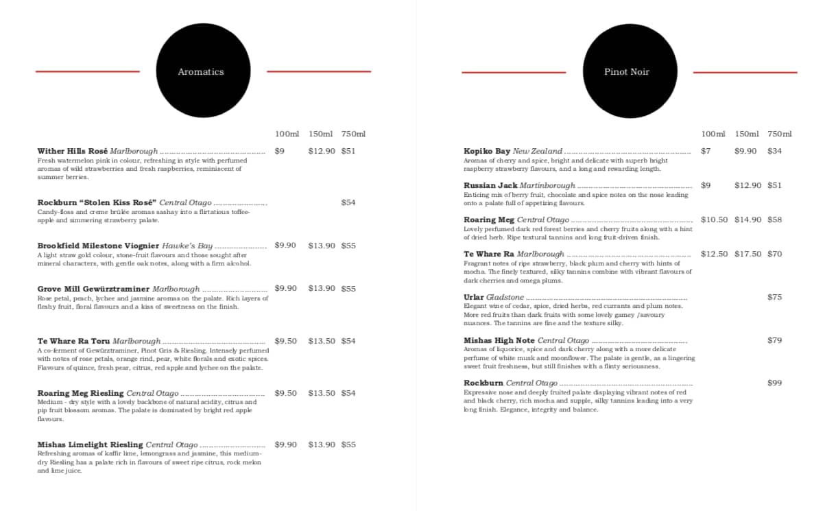 Menu at One80 Restaurant & Lounge Bar, Wellington, Wellington