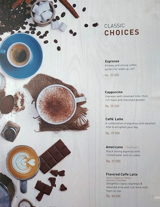 Menu at Kopi Luwak cafe, Central Jakarta, Grand Indonesia Shopping Town ...