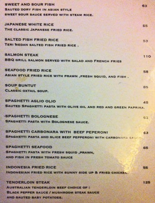 Menu at Hartz Chicken Buffet restaurant, Jakarta, Jl. H.R Rasuna Said