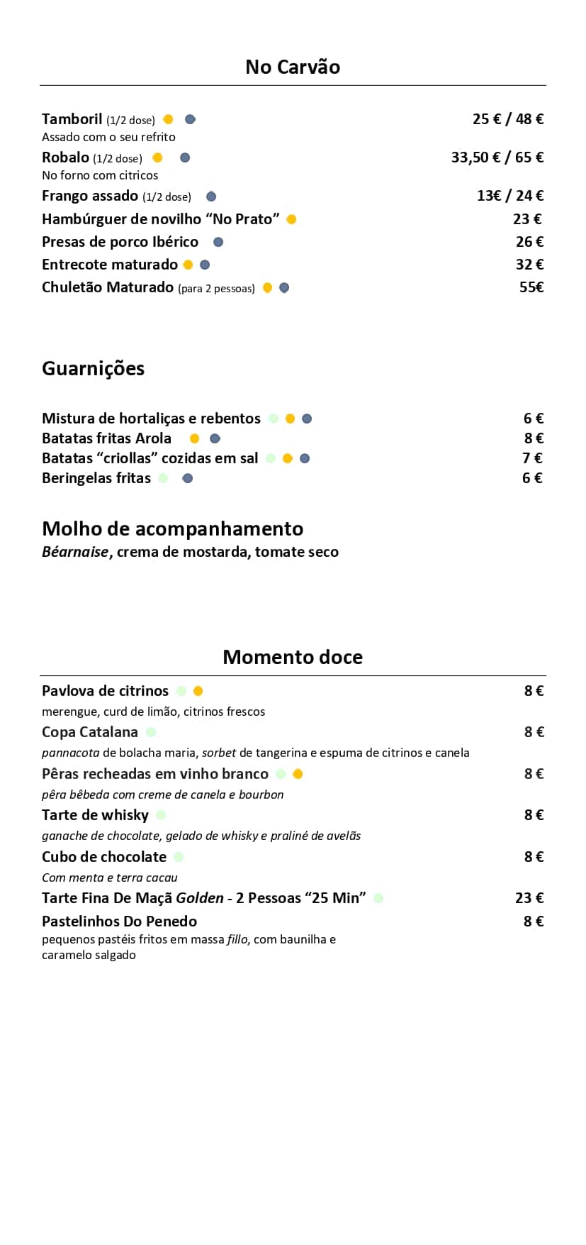 Menu at Arola restaurant, Sintra, Quinta da Lagoa Azul