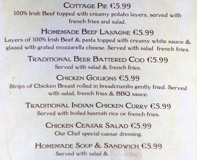 Menu at The Metropolitan Bar, Dublin