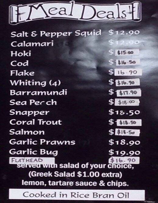 Menu at Flinders Seafood & Bar, Sandgate