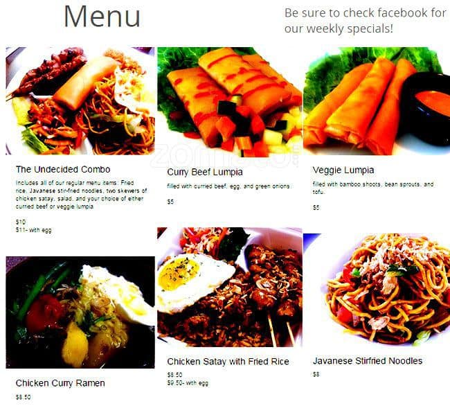 Menu at Bumbu Truck, Seattle, Location Varies