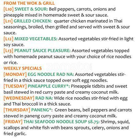 Menu at Thai Fresh restaurant, Portland