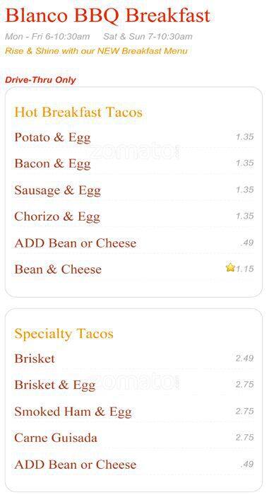 Menu at Blanco BBQ, San Antonio, Blanco Rd