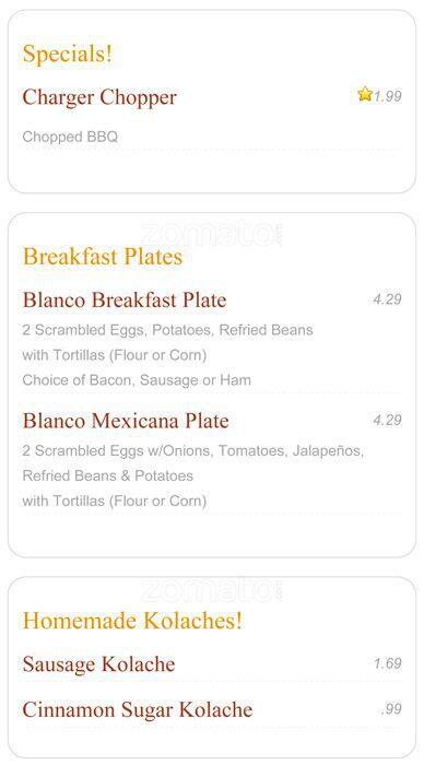 Menu at Blanco BBQ, San Antonio, Blanco Rd
