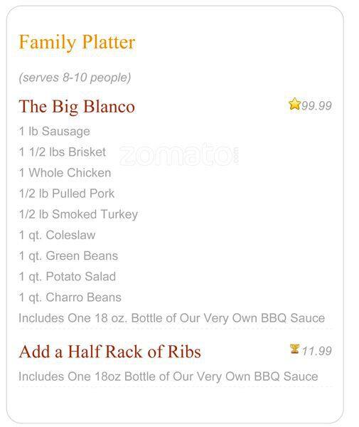 Menu at Blanco BBQ, San Antonio, Blanco Rd