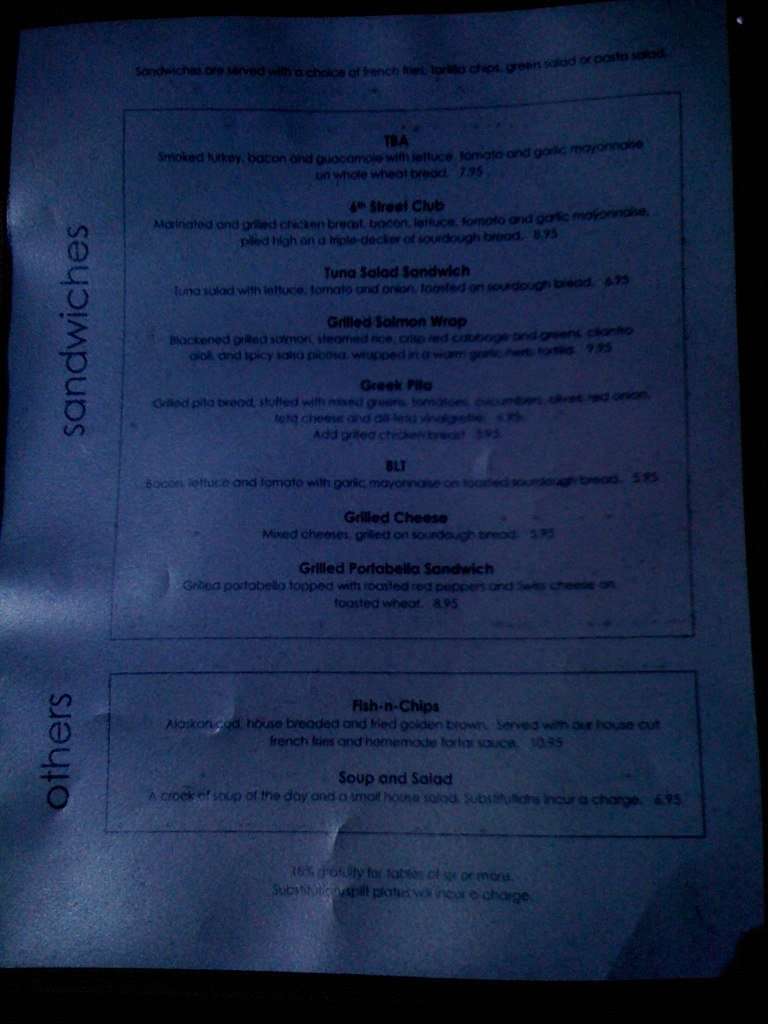Menu at The Sixth Street Bistro & Pub, Hood River
