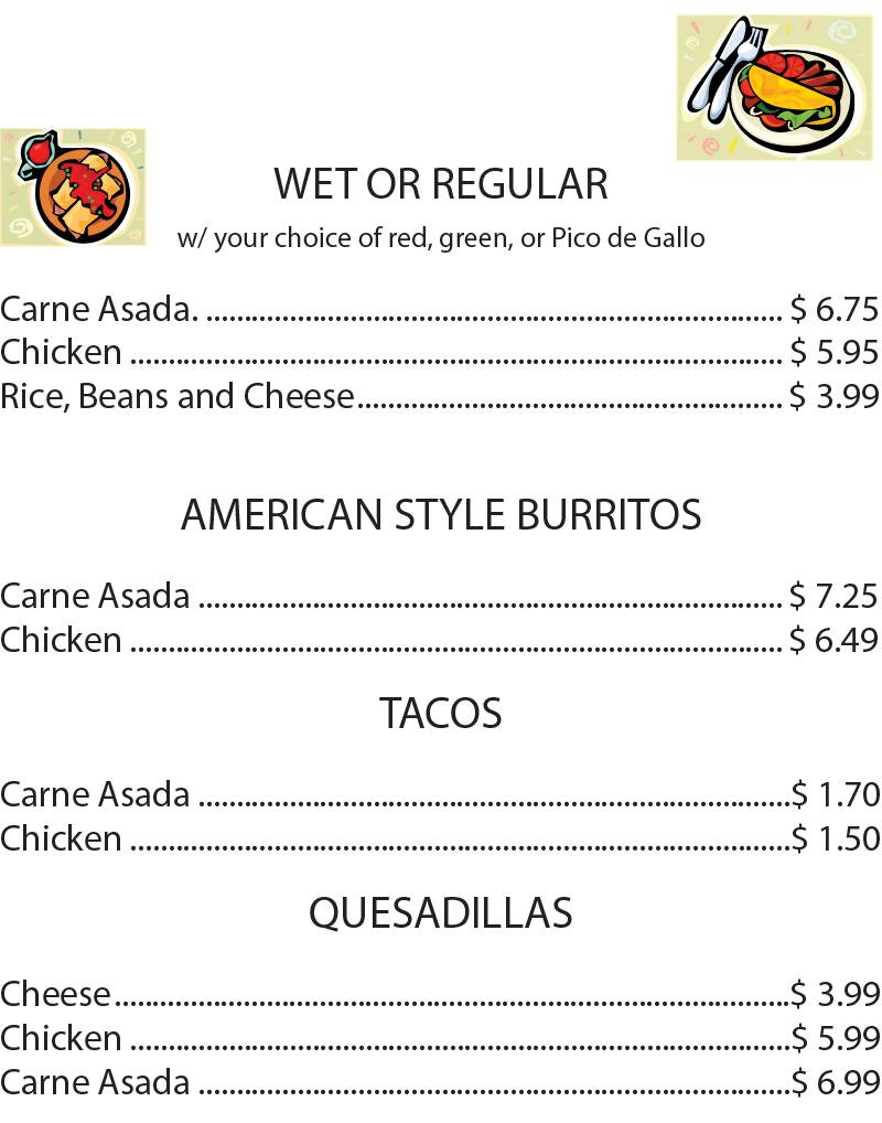 Menu at Village Burgers restaurant, Lompoc