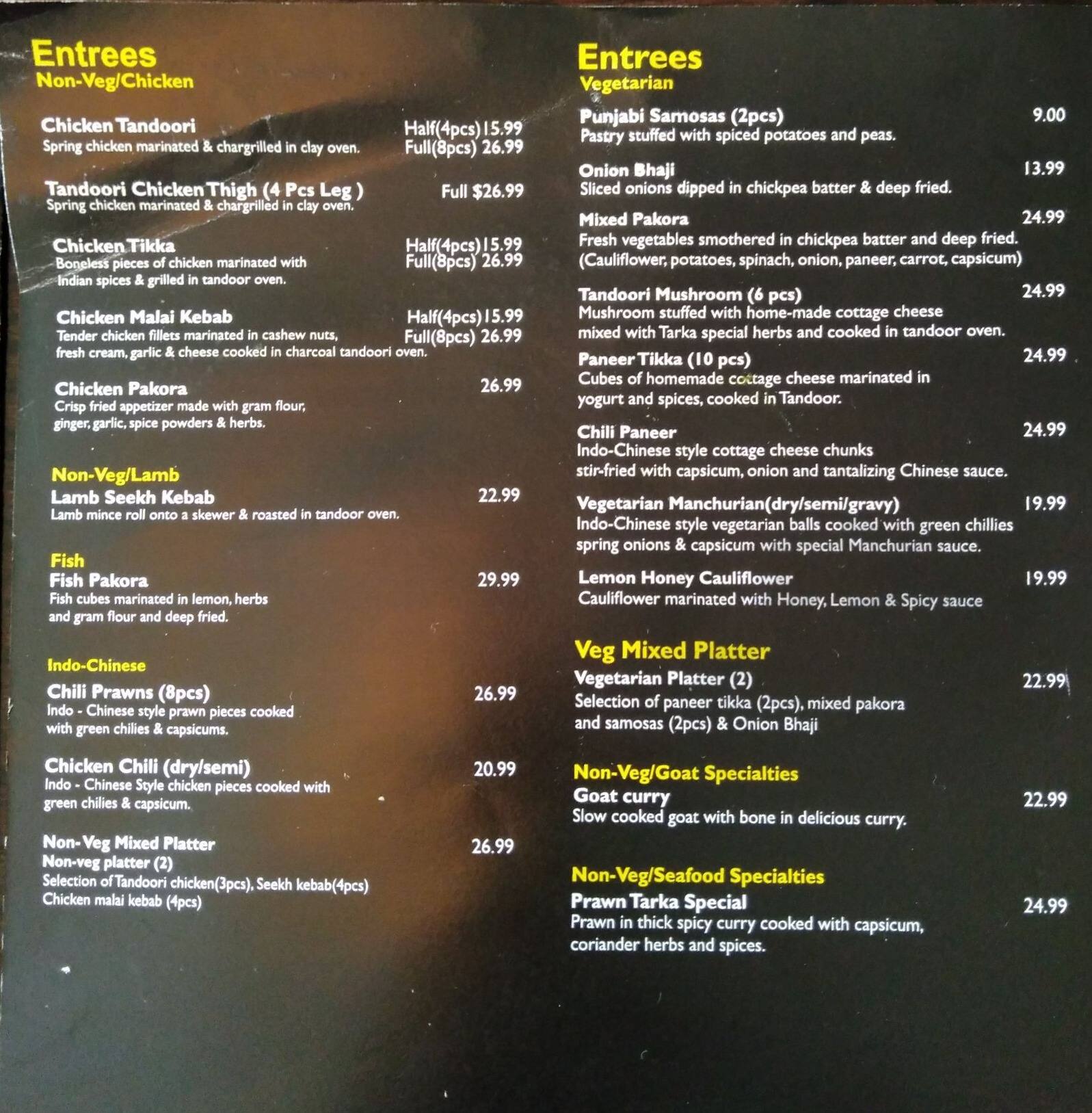 Menu at Tarka Indian Eatery Botany restaurant, Auckland, 302 Te Irirangi Dr