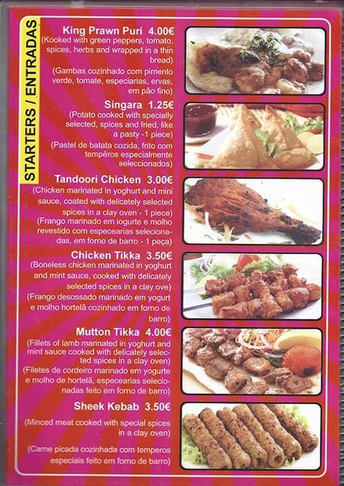 Menu at Chilli's Kitchen restaurant, Lisbon