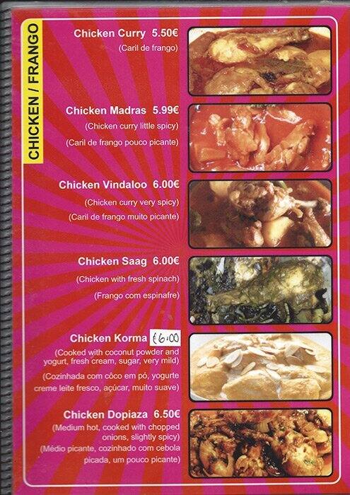 Menu at Chilli's Kitchen restaurant, Lisbon