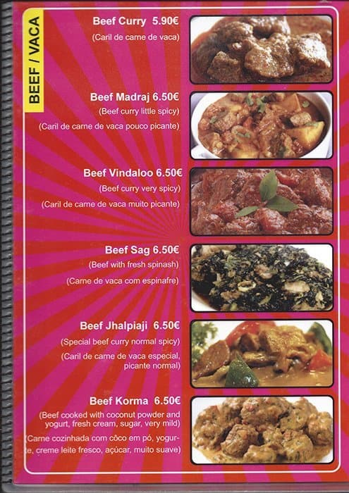 Menu at Chilli's Kitchen restaurant, Lisbon