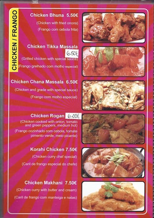 Menu at Chilli's Kitchen restaurant, Lisbon