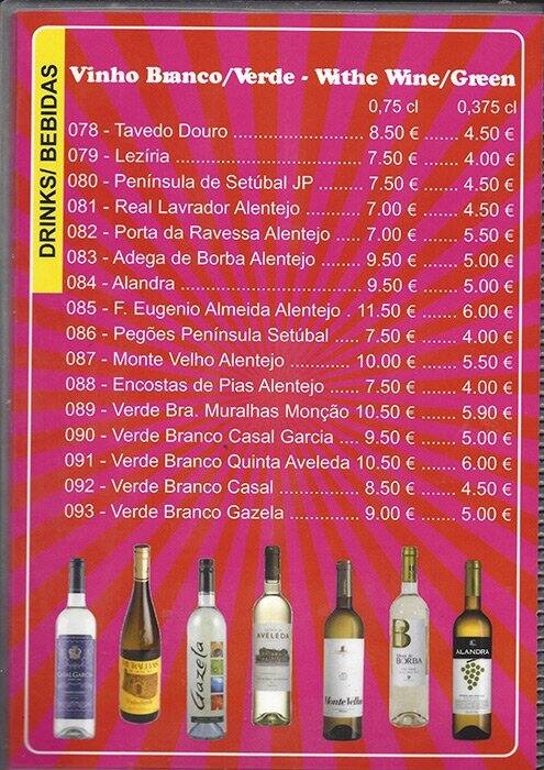 Menu at Chilli's Kitchen restaurant, Lisbon