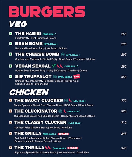 Menu of Good Flippin' Burgers, Pali Hill, Bandra West, Mumbai
