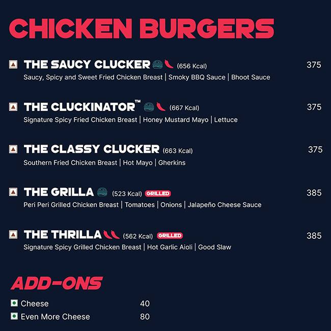 Menu of Good Flippin' Burgers, Chakala, Mumbai