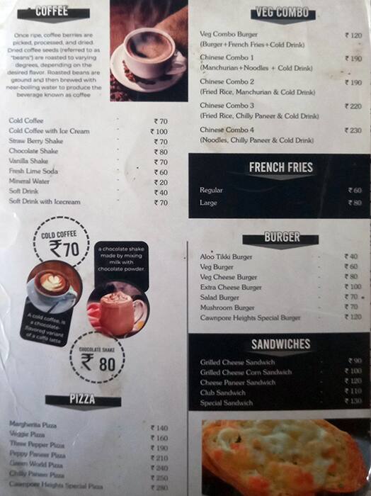 Menu at Cawnpore Heights departmental store, Kanpur