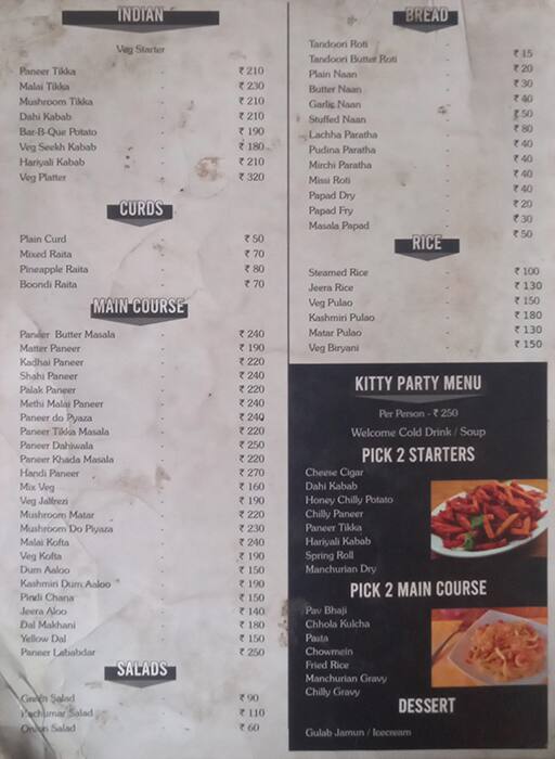 Menu at Cawnpore Heights departmental store, Kanpur