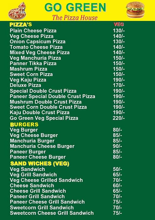 Menu of Go Green The Pizza House, Boduppal, Hyderabad
