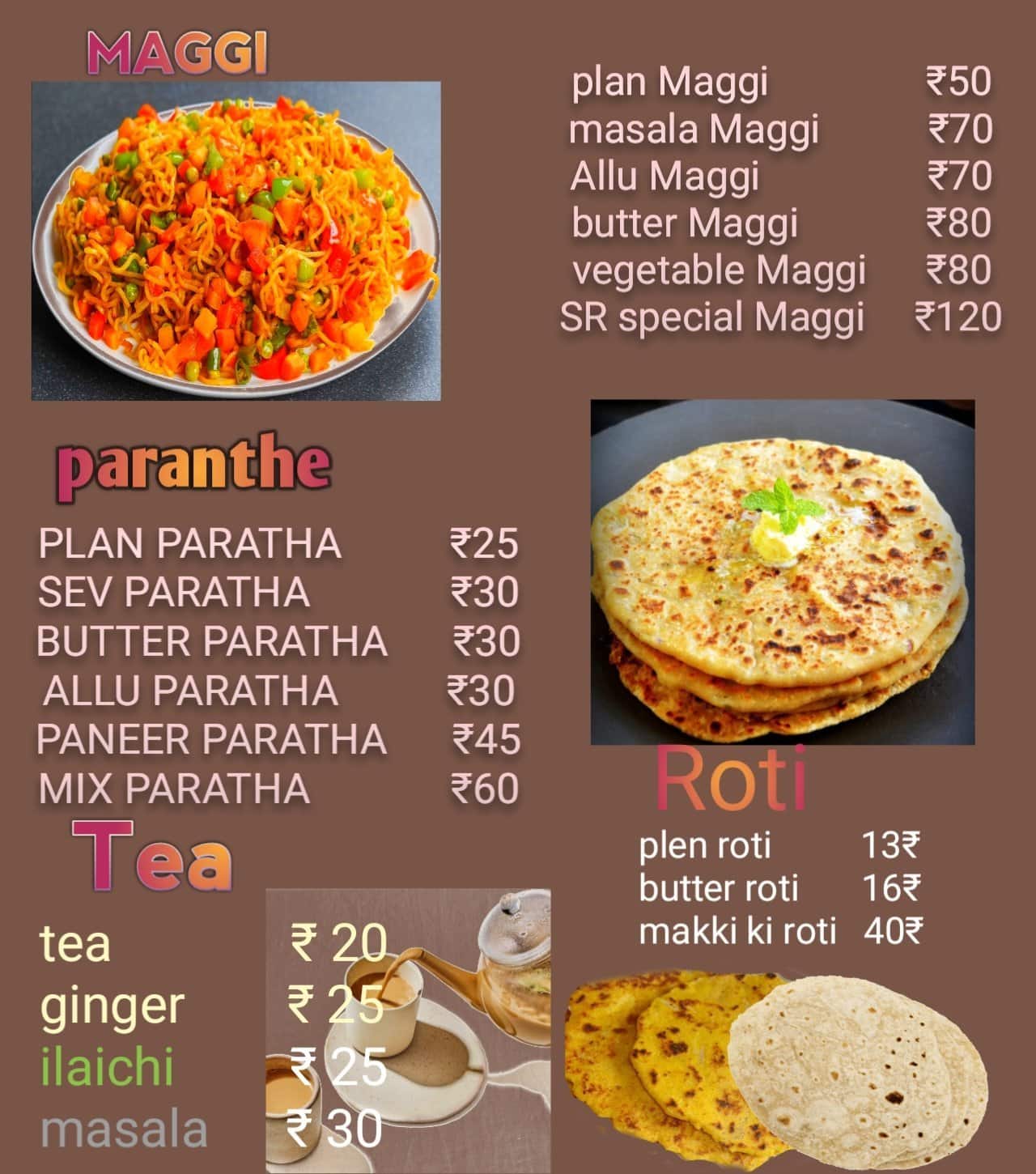 Menu of SR Foods, Rau, Indore
