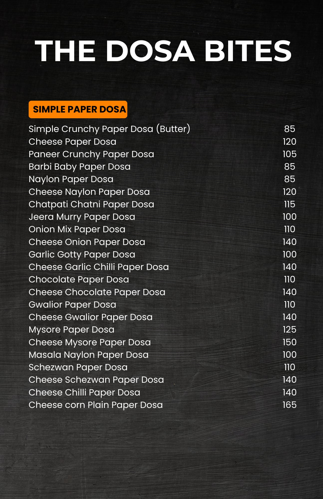 Menu of The Dosa Bites, Sector 21, Gandhinagar