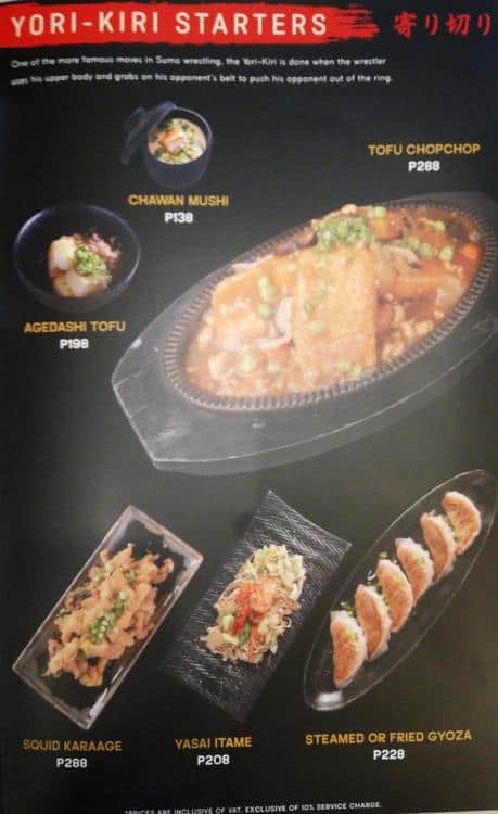 Menu at Sumo Sam restaurant, Makati, Greenbelt 3