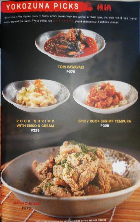 Menu at Sumo Sam restaurant, Makati, Greenbelt 3