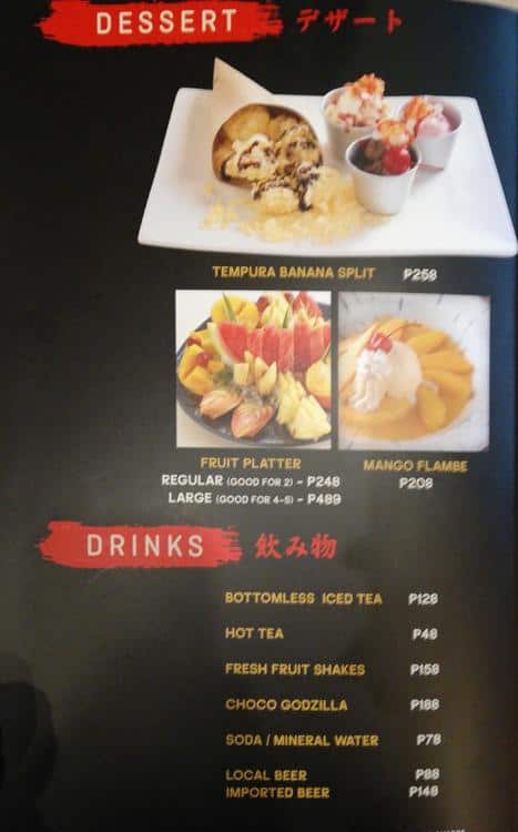 Menu at Sumo Sam restaurant, Makati, Greenbelt 3