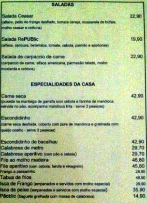 Menu at republic, São Paulo
