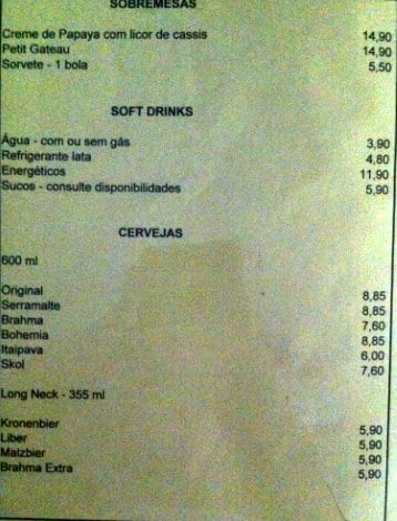 Menu at republic, São Paulo