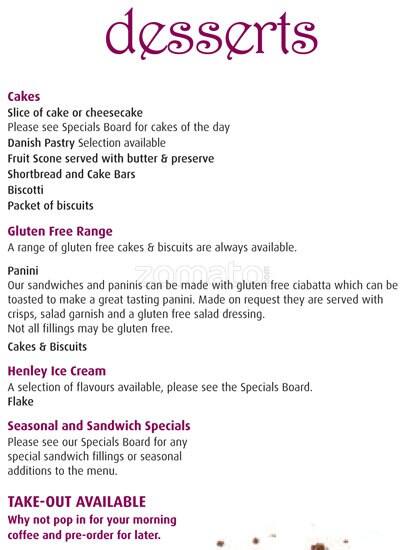 Menu at Pomegranate cafe, Birmingham