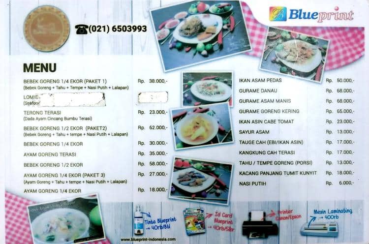 Menu at Bebek Danau - Sunter restaurant, North Jakarta, Jl. Danau ...
