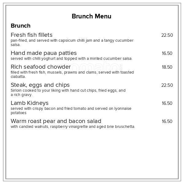 Menu at Plato restaurant, Dunedin