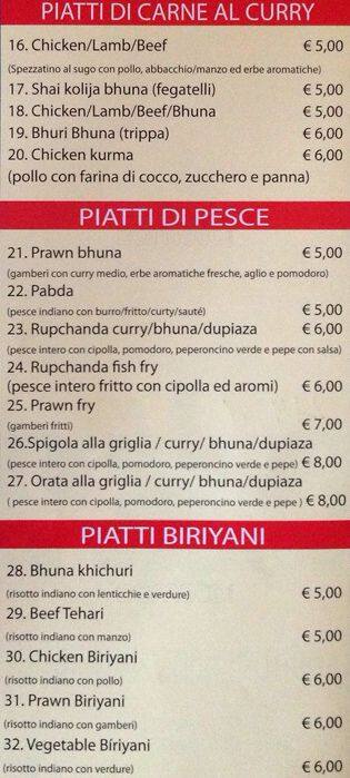 Menu at Khan restaurant, Rome