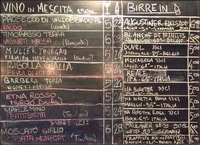 Menu at Barnum Roma, Rome