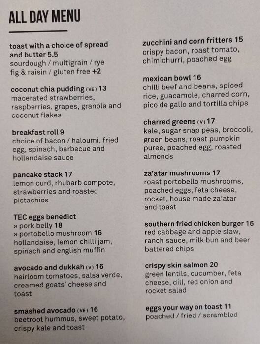 Menu at Toby's Estate Coffee Sydney Place cafe, Sydney, shop 1/180 George St