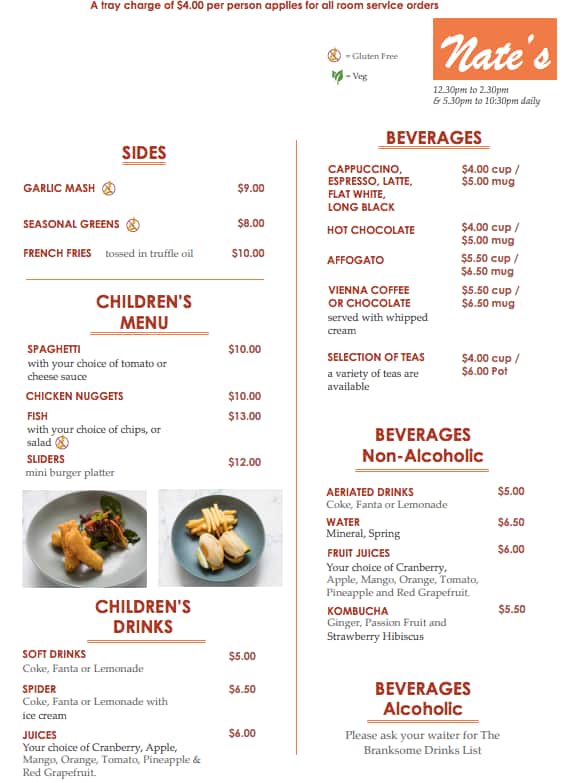 Carta de Nate's Restaurant and Bar - The Branksome Hotel & Residences ...