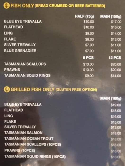 Menu at Poseidon restaurant, Sandy Bay, 50 King St