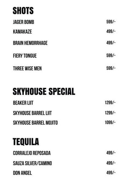 Menu at Skyhouse Bar & Cafe, Noida