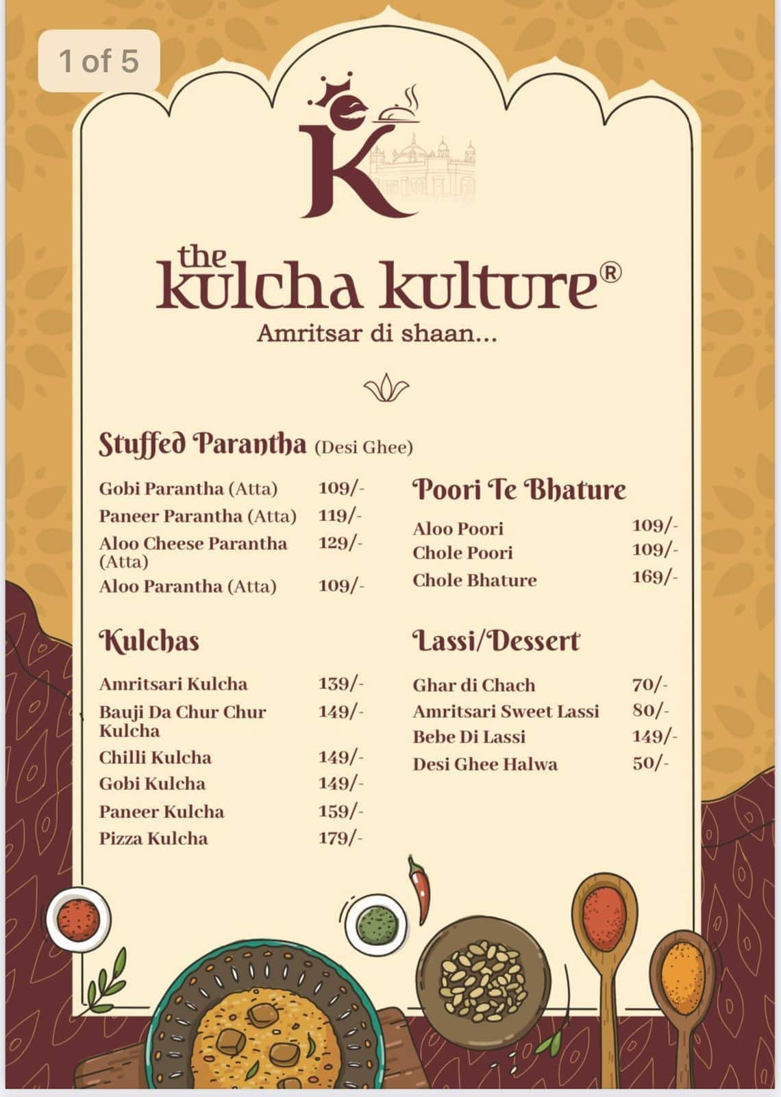 Menu of The Kulcha Kulture, Madhapur, Hyderabad