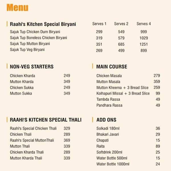 Menu of Raahi's Kitchen, Kothrud, Pune