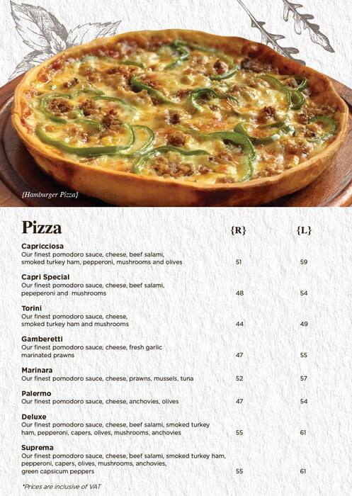 Menu at Capri Italian Grill pizzeria, Dubai, Near World Trade Centre ...